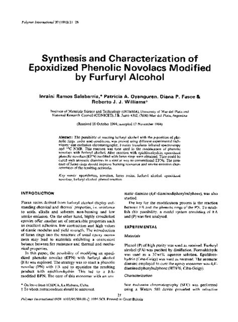 Pdf Synthesis And Characterization Of Epoxidized Phenolic Novolacs