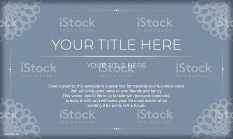 빈티지 장식품이 있는 프린트 레디 초대 디자인 고급 장식과 텍스트에 대한 장소와 파란색 배너 템플릿 0명에 대한 스톡 벡터 아트