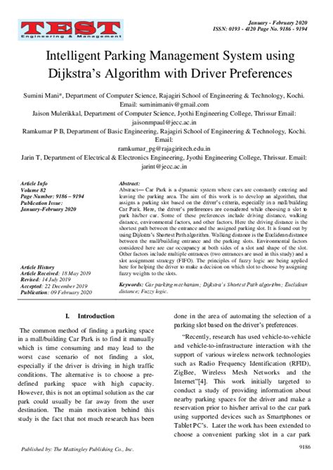 Pdf Intelligent Parking Management System Using Dijkstras Algorithm With Driver Preferences