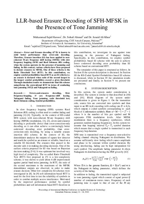 Pdf Llr Based Erasure Decoding Of Sfh Mfsk In The Presence Of Tone