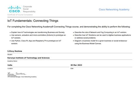 rixcy s reshma on linkedin i have received my iot fundamentals