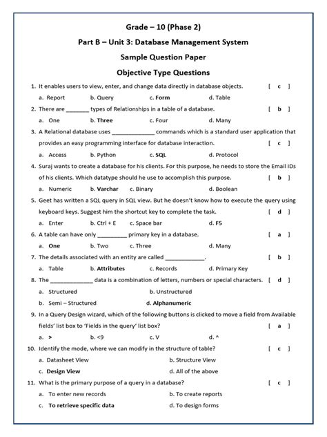 Sample Paper Questions On Database Management System Pdf Databases
