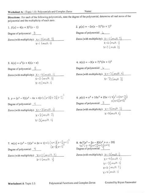 Homework Solutions 15 Polynomial Functions And Complez Zeros Pdf