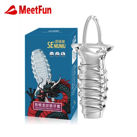 Meetfun Dragon Ball Wolf S Fang Spiral Penis Ring Erection Delay Transparent Silicone Adult Sex