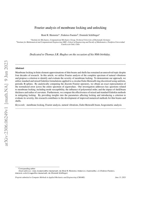 PDF Fourier Analysis Of Membrane Locking And Unlocking