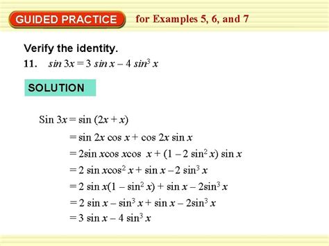 EXAMPLE 5 Verify A Trigonometric Identity Verify The