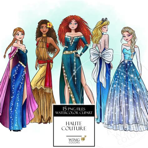 Haute Couture Princesses Watercolor Clipart Fashionable Luxury