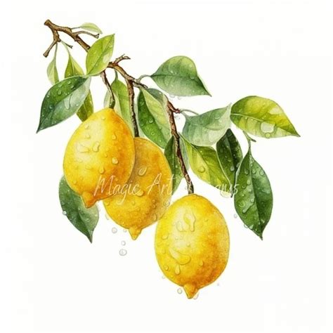 Watercolor Lemon Branches Clipart 15 High Quality  Files Fruit