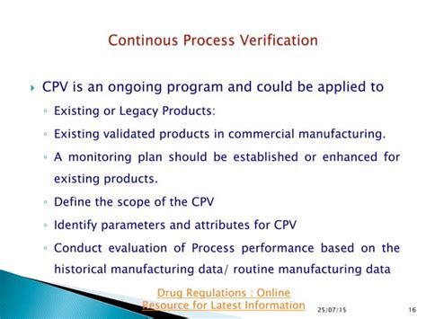 US FDA Process Validation Stage 3 Continued Process Verification PPTX Pharmaceutical