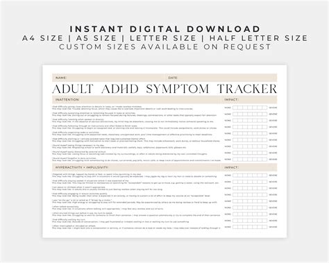 Adult Adhd Symptom Tracker Printable Planner To Track Daily Impact To