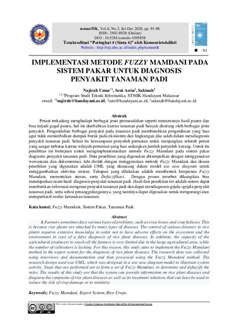 Pdf Implementasi Metode Fuzzy Mamdani Pada Sistem Pakar Untuk Diagnosis Penyakit Tanaman Padi