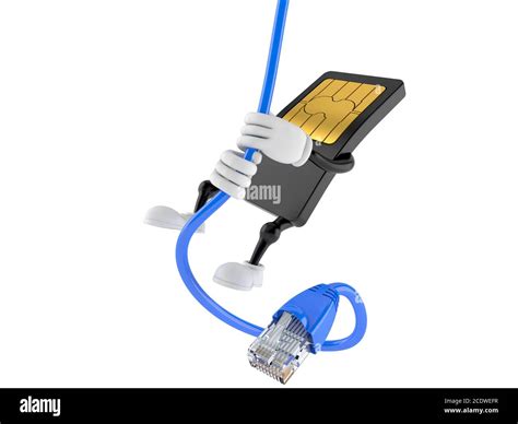 SIM Card Character Swinging On Network Cable Isolated On White Background Stock Photo Alamy
