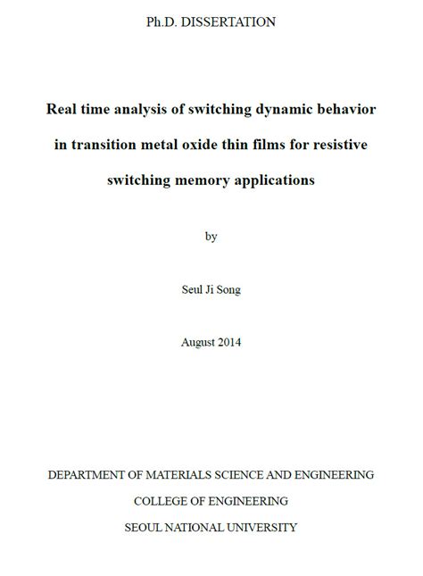 Real Time Analysis Of Switching Dynamic Behavior In Transition Metal Oxide Thin Films For
