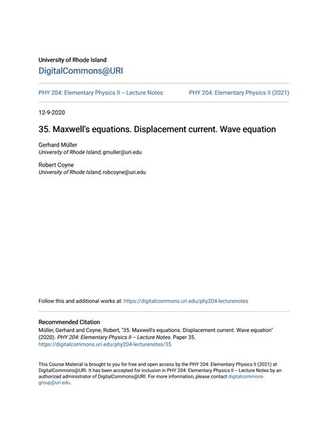 Solution 35 Maxwells Equations Displacement Current Wave Equation