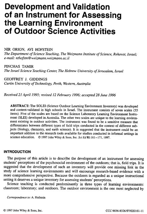 Pdf Development And Validation Of An Instrument For Assessing The Learning Environment Of