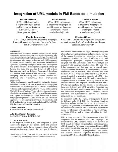 Pdf Integration Of Uml Models In Fmi Based Co Simulation
