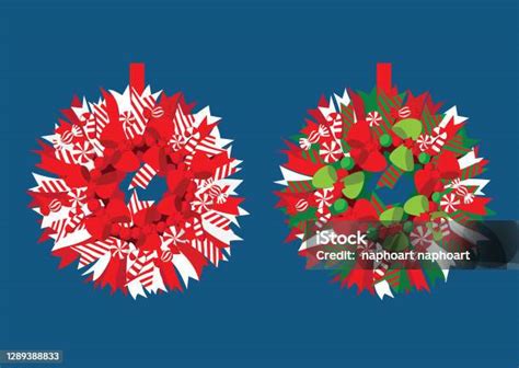 크리스마스 화환 아이콘 겨울 세트 크리스마스 장식과 소나무 평면과 파란색 배경 일러스트 벡터에 고립 된 디자인 개체 그룹에 대한 스톡 벡터 아트 및 기타 이미지 Istock