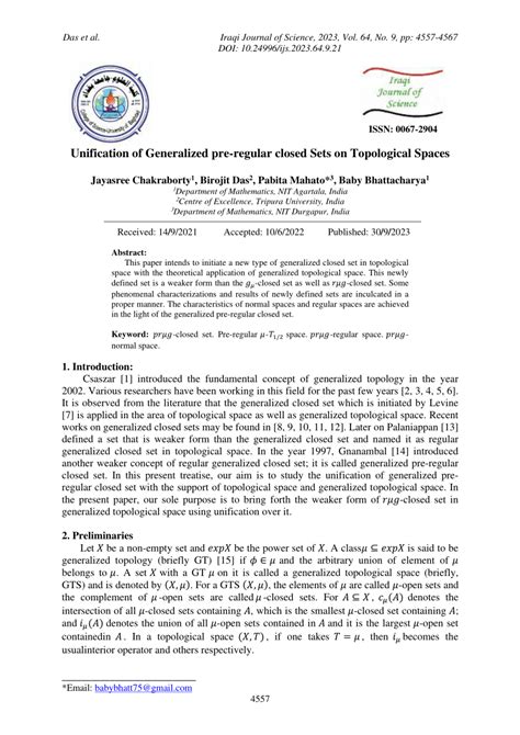 Pdf Unification Of Generalized Pre Regular Closed Sets On Topological Spaces