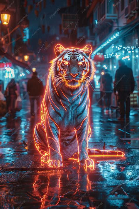 Holograma De Neón De Un Tigre Foto Gratis