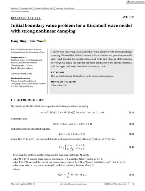 Pdf Initial Boundary Value Problem For A Kirchhoff Wave Model With Strong Nonlinear Damping
