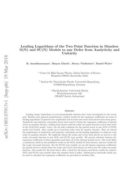 pdf leading logarithms of the two point function in massless o n and