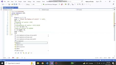 write c program in the radius of a circle and prints the circles