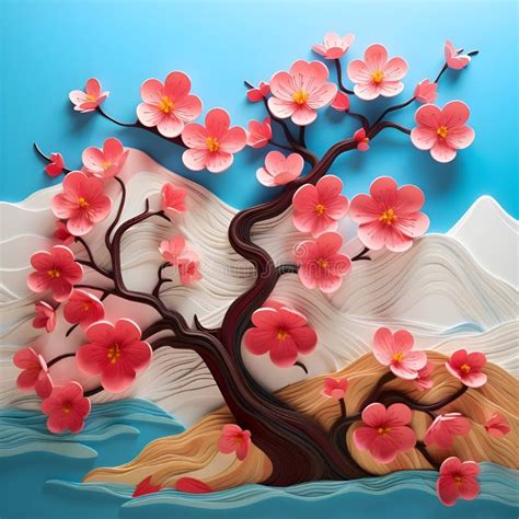 3d Render Tree Flowers Cherry Blossom Pink Stock Illustration