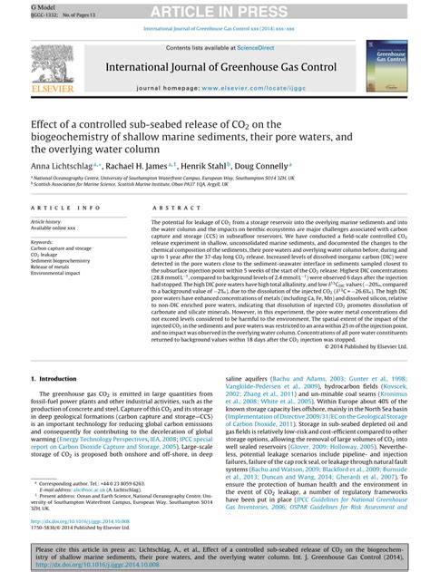 Pdf Effect Of A Controlled Sub Seabed Release Of Co2 On The Biogeochemistry Of Shallow Marine