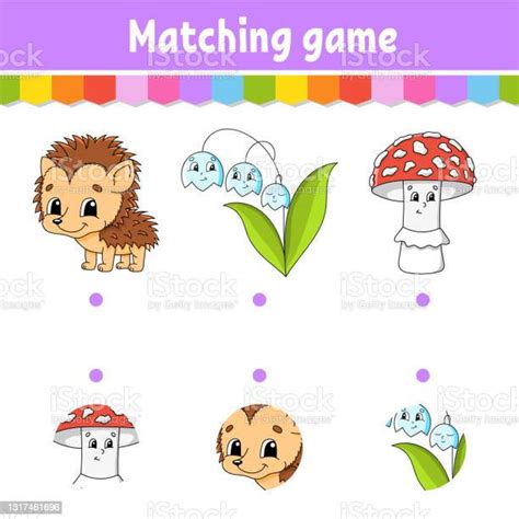 일치하는 게임 선을 그립니다 워크시트를 개발하는 교육 컬러 사진이 있는 액티비티 페이지입니다 아이들을위한 수수께끼 격리된 벡터