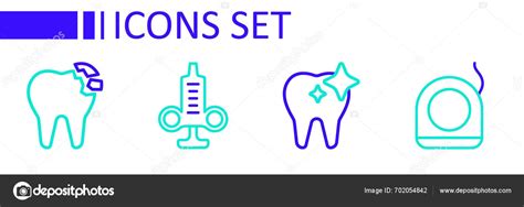 Set Line Dental Floss Tooth Whitening Syringe Broken Tooth Icon Stock