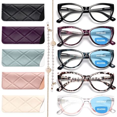 Gaoye 3 Pack Bifocal Readers 2 Pack Reading Glasses Women Oversized Cat Eye Magnifying Blue