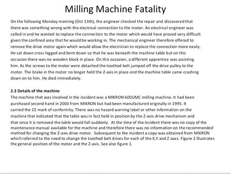 Milling Machine Fatality Fault Tree Analysis
