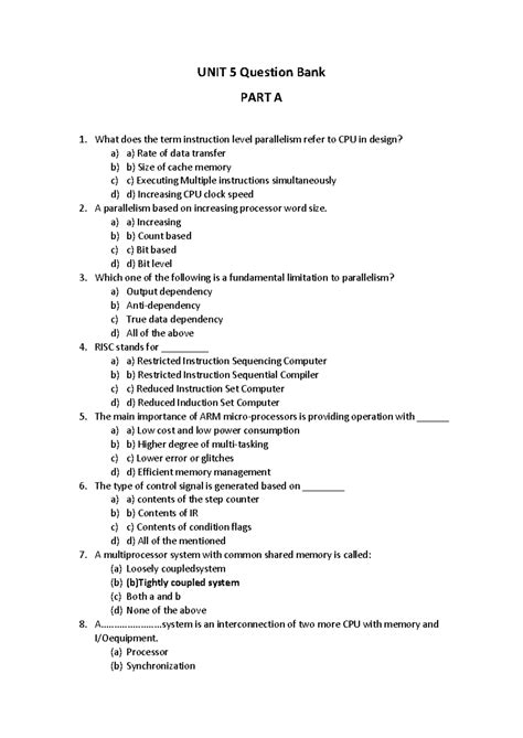 Coa Unit 5 Question Bank Unit 5 Question Bank Part A What Does The Term Instruction Level