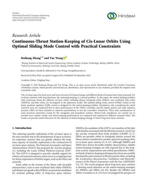 Pdf Continuous Thrust Station Keeping Of Cis Lunar Orbits Using Optimal Sliding Mode Control