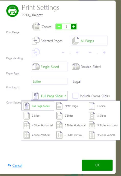 print powerpoint documents multiple slides per page support