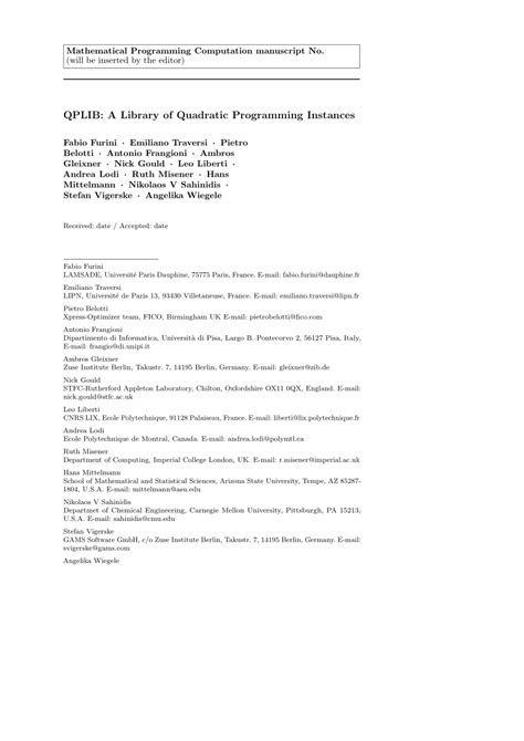pdf qplib a library of quadratic programming instances