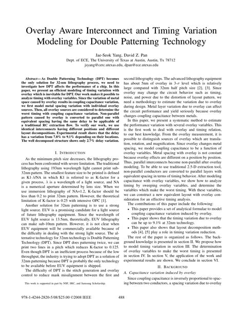 Pdf Overlay Aware Interconnect And Timing Variation Modeling For Double Patterning Technology