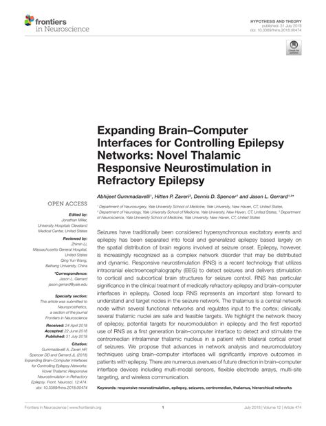 Pdf Expanding Brain Computer Interfaces For Controlling Epilepsy Networks Novel Thalamic
