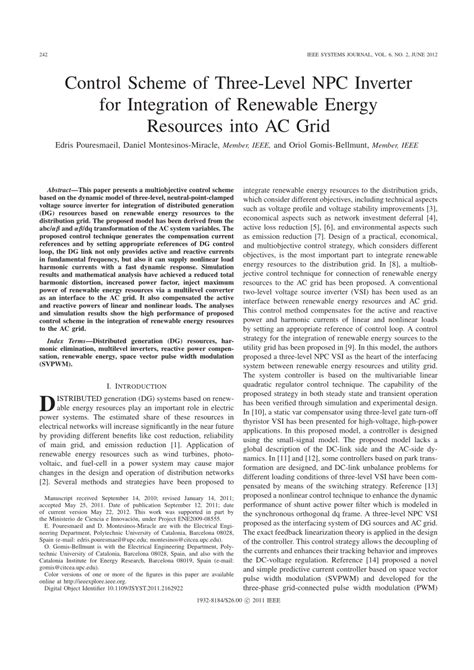 Pdf Control Scheme Of Three Level Npc Inverter For Integration Of