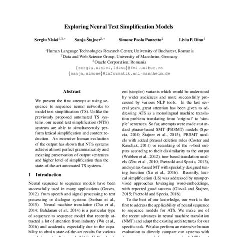 Exploring Neural Text Simplification Models Acl Anthology