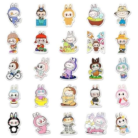 라부부 만화 스티커 50개 방수 비닐 데칼 십대 소녀 어린이 성인용 멋진 스티커 물병 노트북 스케이트보드 휴대폰 기타용 Labubu Products