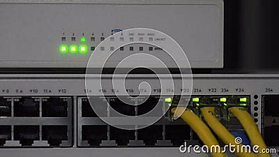 Close Up Of Network Switches With Connection Status Lights Stock Footage Video Of Cable