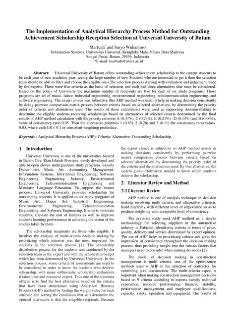 Pdf The Implementation Of Analytical Hierarchy Process Ahp Method For Outstanding