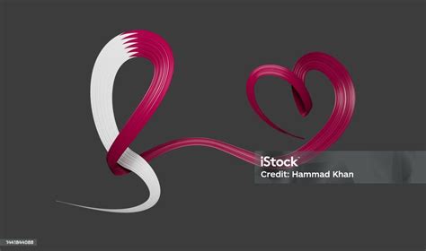 카타르 국기 색상 리본 만들기 활 심장 모양 암 인식의 달 3d 그림 0명에 대한 스톡 사진 및 기타 이미지 0명 3차원 형태 공단 Istock