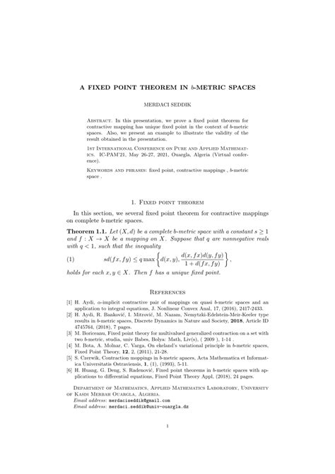 Pdf A Fixed Point Theorem In B Metric Spaces