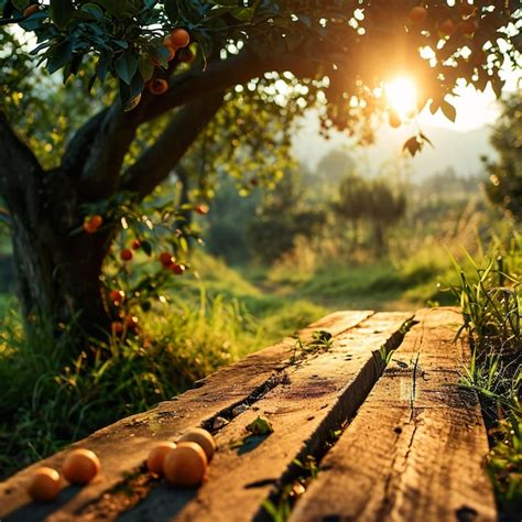 premium ai image tree table wood podium in farm display for food perfume and other products on