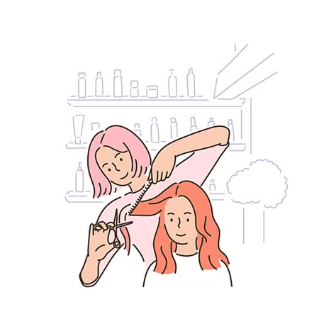 유토이미지 손님의 머리를 다듬는 미용사 손그림 스타일 일러스트레이션