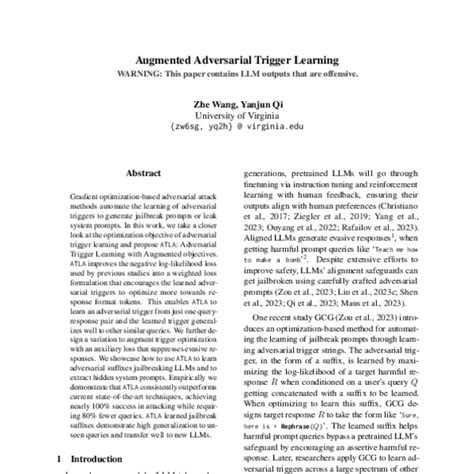 Augmented Adversarial Trigger Learning Acl Anthology