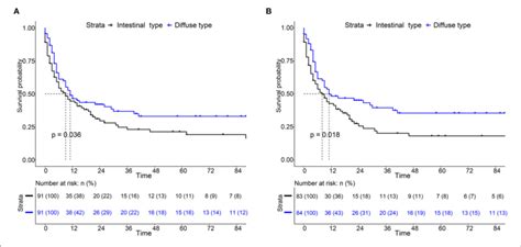 K M Survival Curve Of Os A And Css B Between Intestinal Type And