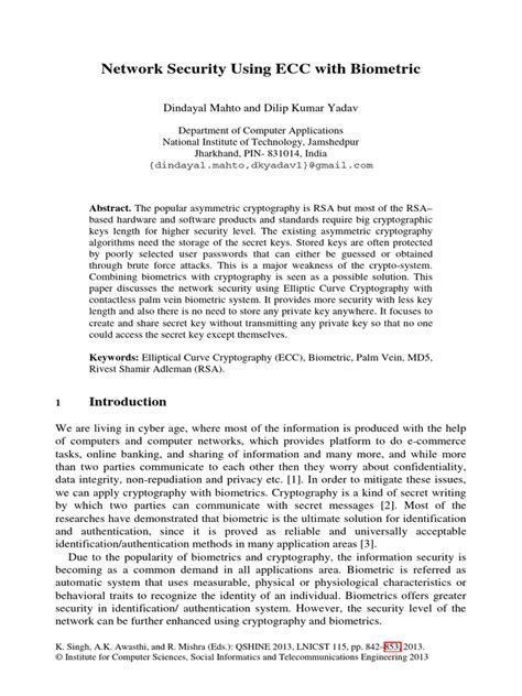 2013 Network Security Using Ecc With Biometric стаття 19 Pdf Key Cryptography Cryptography